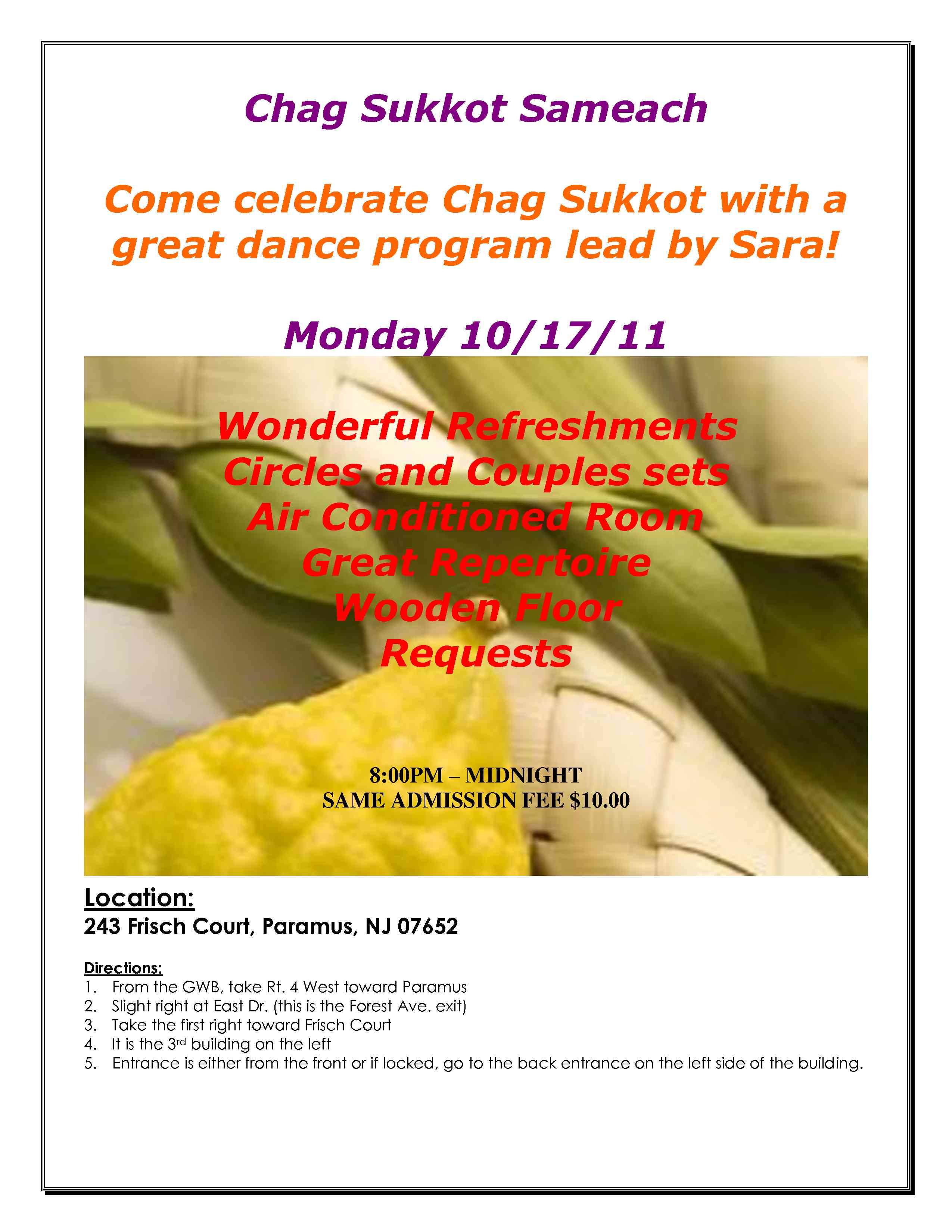Come celebrate Chag Sukkot with a great dance program lead by Sara ...
